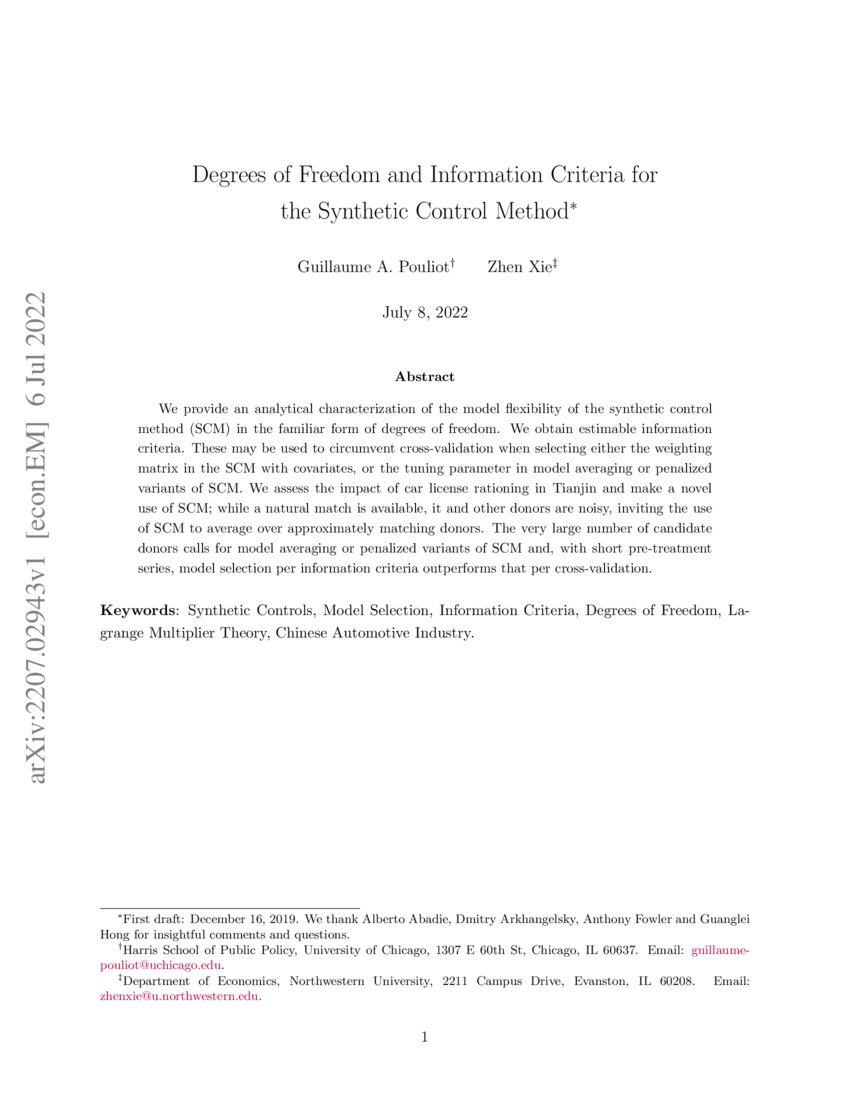 Degrees of Freedom and Information Criteria for the Synthetic Control ...