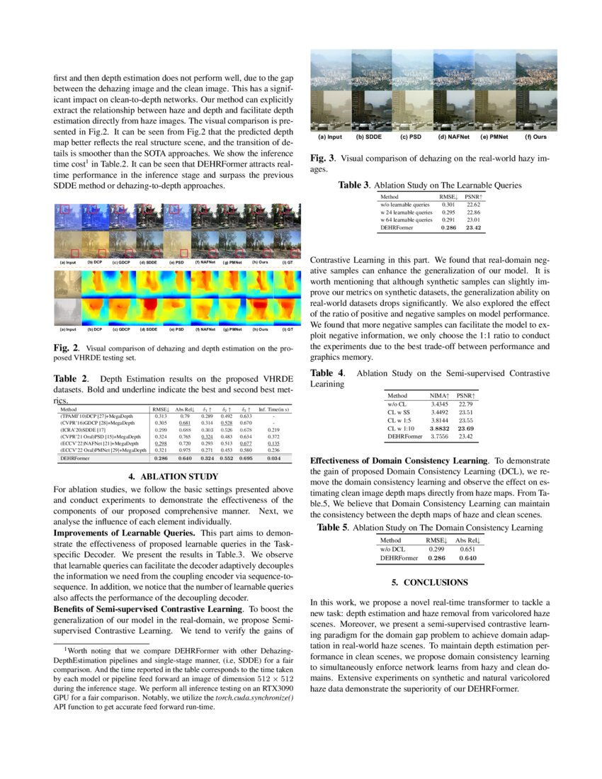 DEHRFormer: Real-time Transformer for Depth Estimation and Haze Removal from Varicolored Haze ...