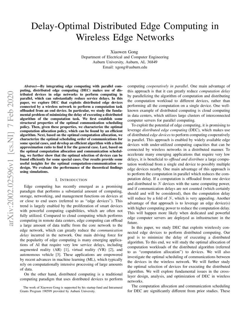 Delay Optimal Distributed Edge Computing In Wireless Edge Networks Deepai 8792
