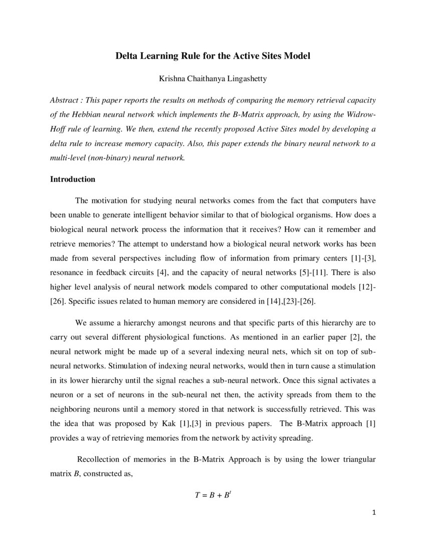 Delta Learning Rule for the Active Sites Model | DeepAI