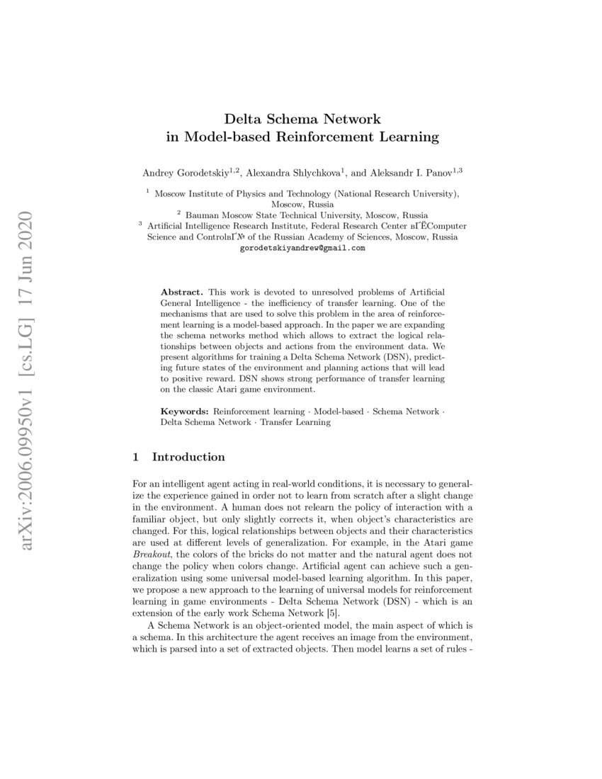 Delta Schema Network in Model-based Reinforcement Learning | DeepAI