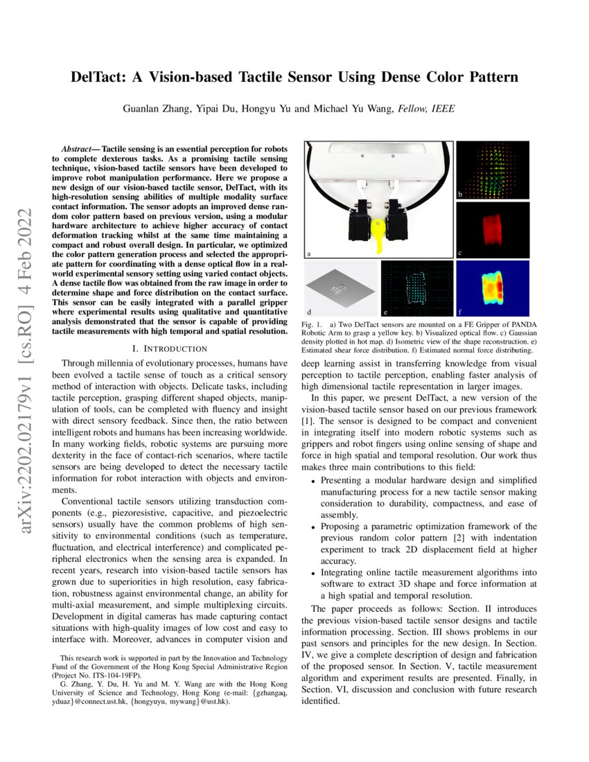 Deltact A Vision Based Tactile Sensor Using Dense Color Pattern Deepai