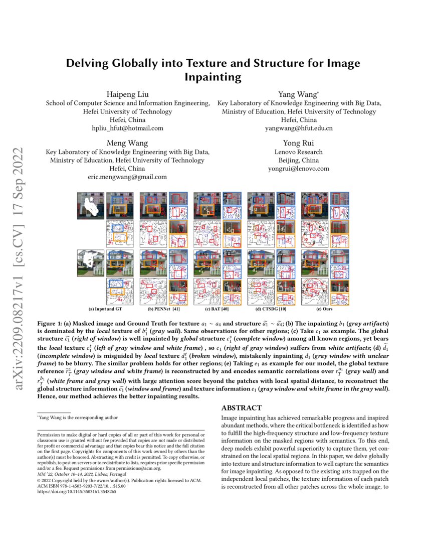 Delving Globally into Texture and Structure for Image Inpainting | DeepAI