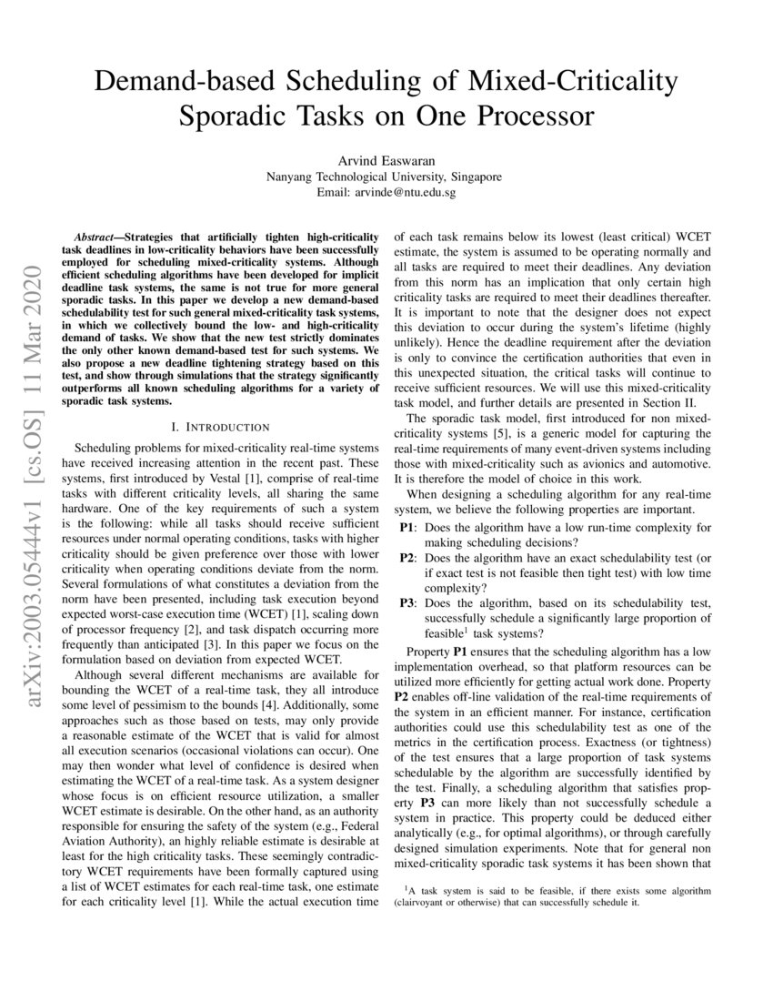 Demand-based Scheduling of Mixed-Criticality Sporadic Tasks on One Processor | DeepAI