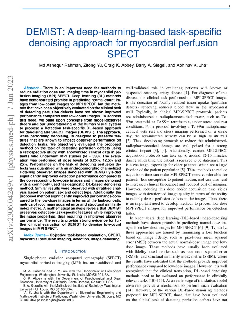 DEMIST: A deep-learning-based task-specific denoising approach for myocardial perfusion SPECT ...