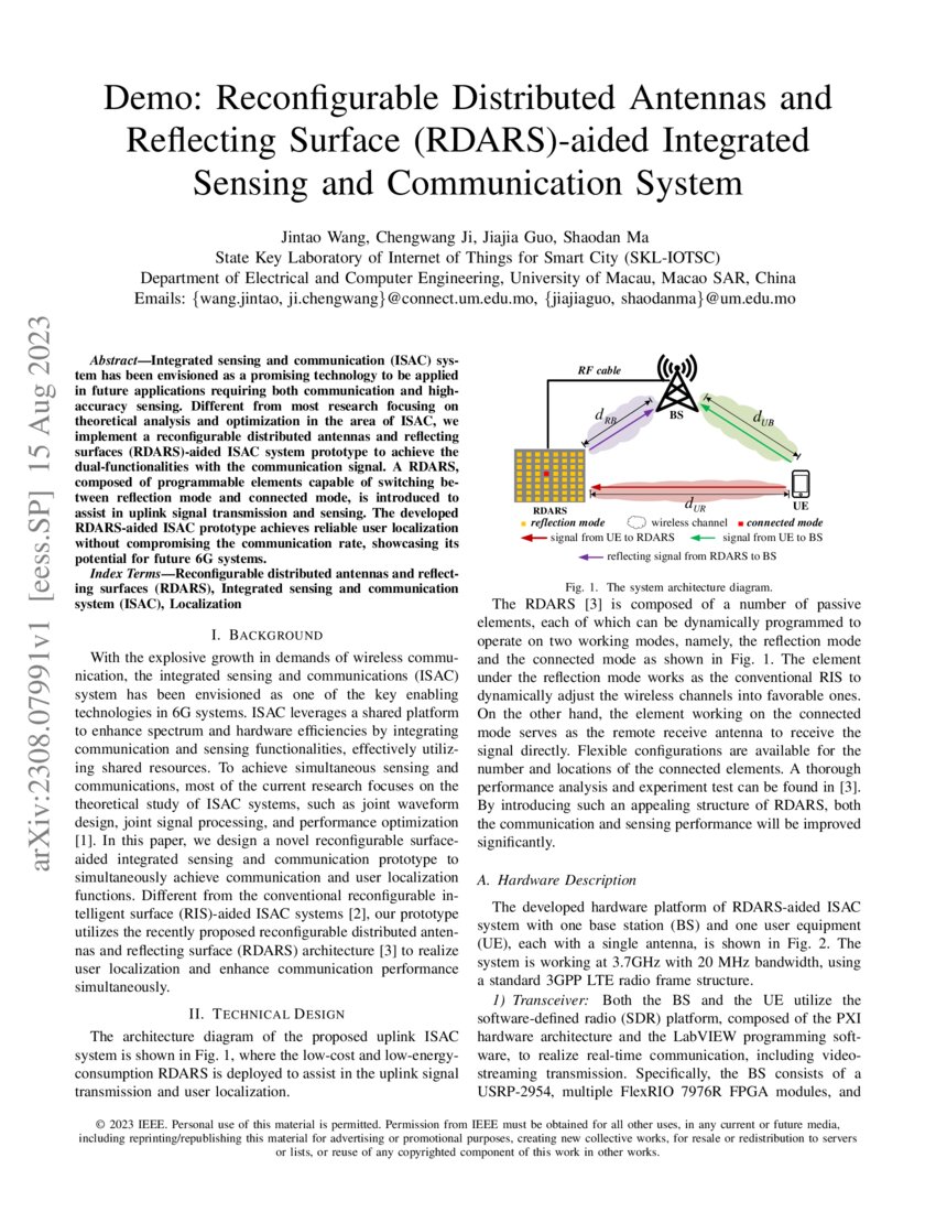 Demo: Reconfigurable Distributed Antennas and Reflecting Surface (RDARS)-aided Integrated ...