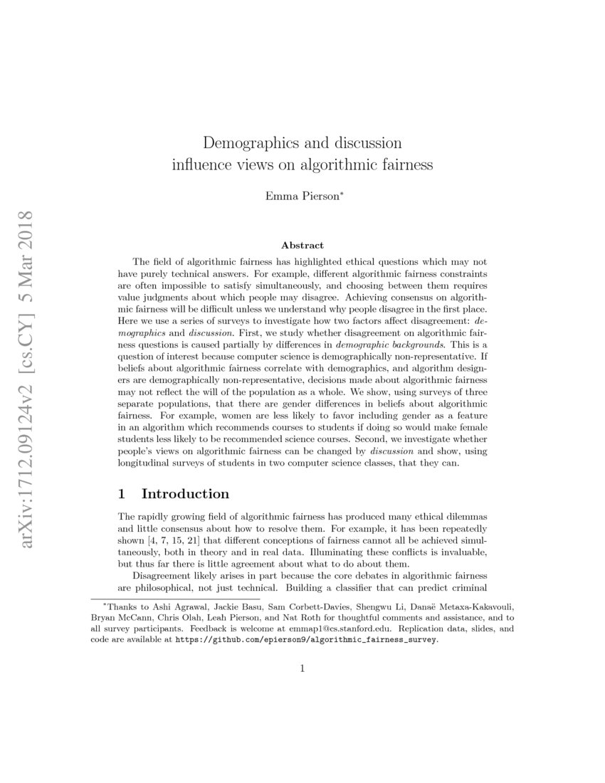 Demographics and discussion influence views on algorithmic fairness | DeepAI