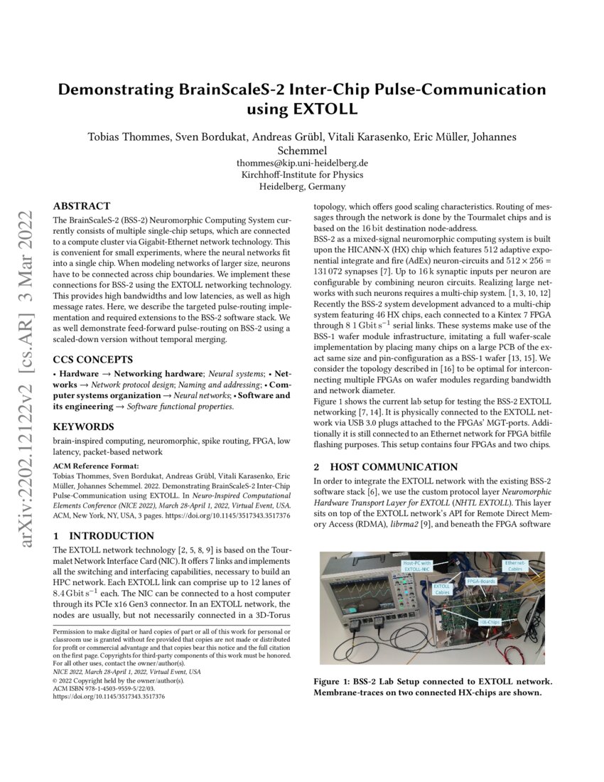 Demonstrating BrainScaleS-2 Inter-Chip Pulse-Communication using EXTOLL ...