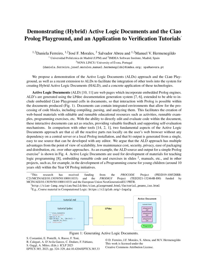 Demonstrating Hybrid Active Logic Documents And The Ciao Prolog