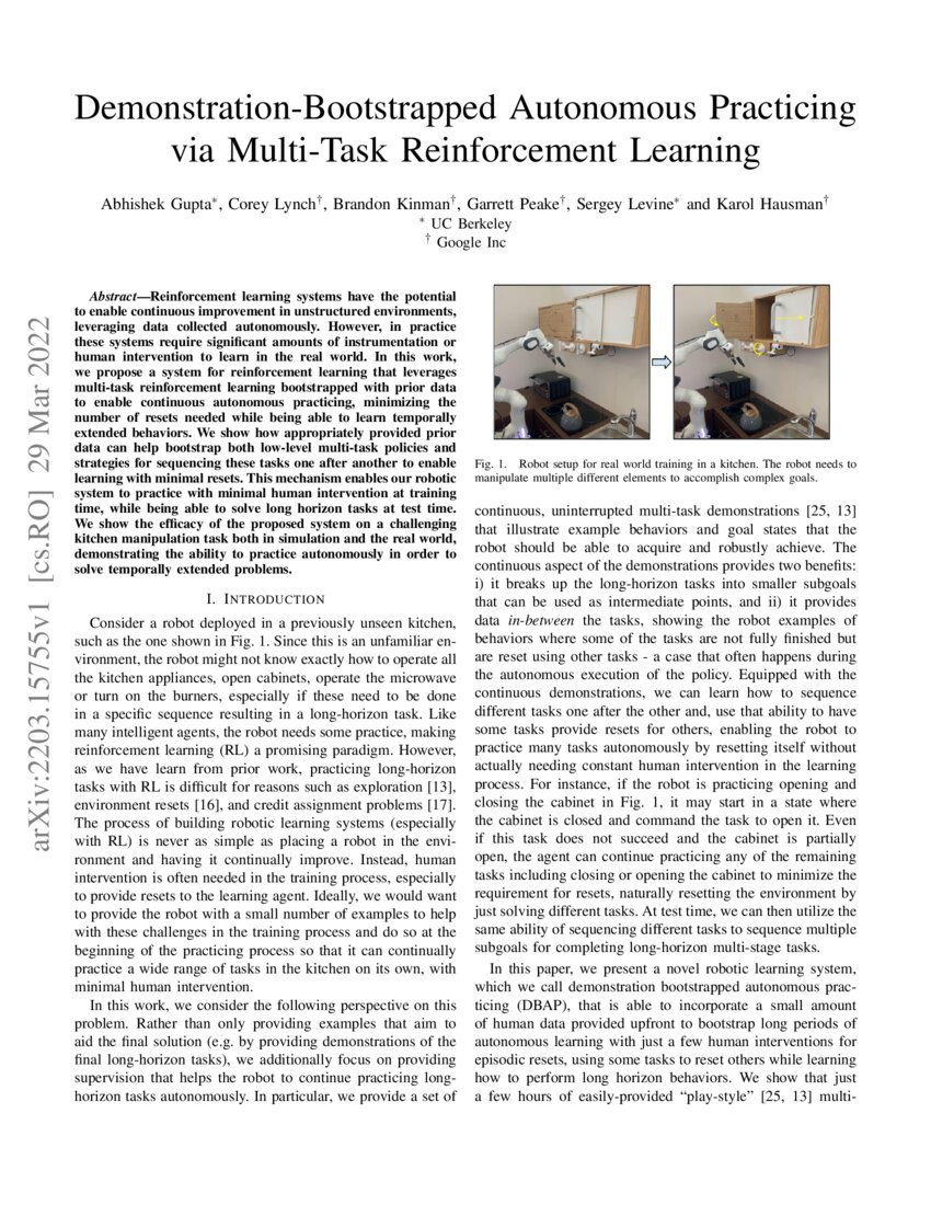 Demonstration Bootstrapped Autonomous Practicing Via Multi Task Reinforcement Learning Deepai
