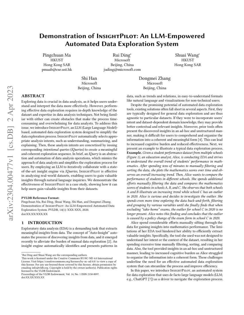 Demonstration Of Insightpilot An Llm Empowered Automated Data Exploration System Deepai