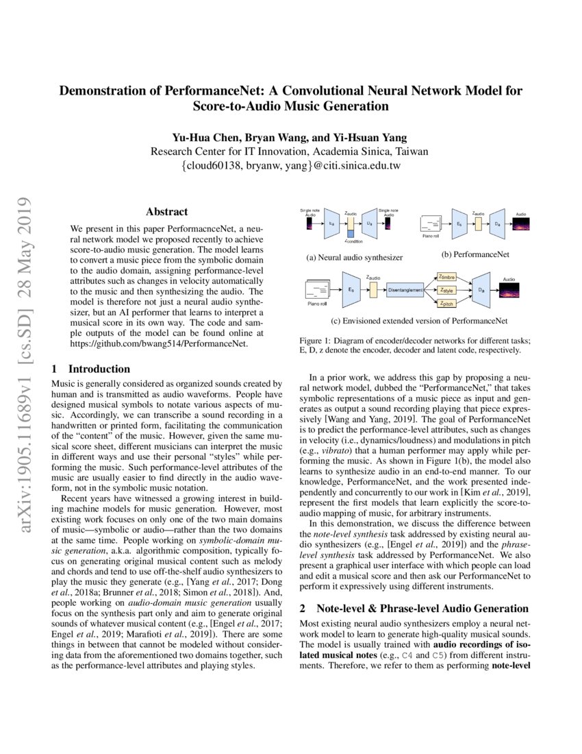 Demonstration of PerformanceNet: A Convolutional Neural Network Model ...