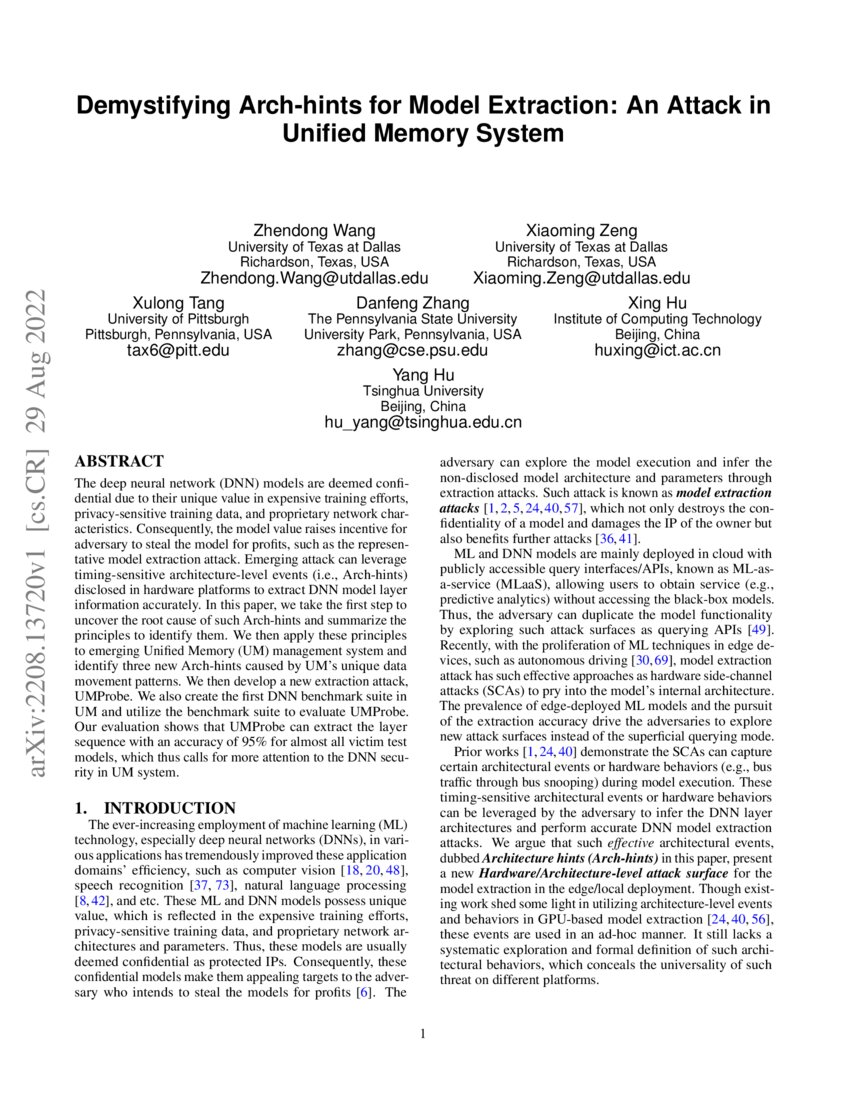 Demystifying Arch Hints For Model Extraction An Attack In Unified Memory System Deepai