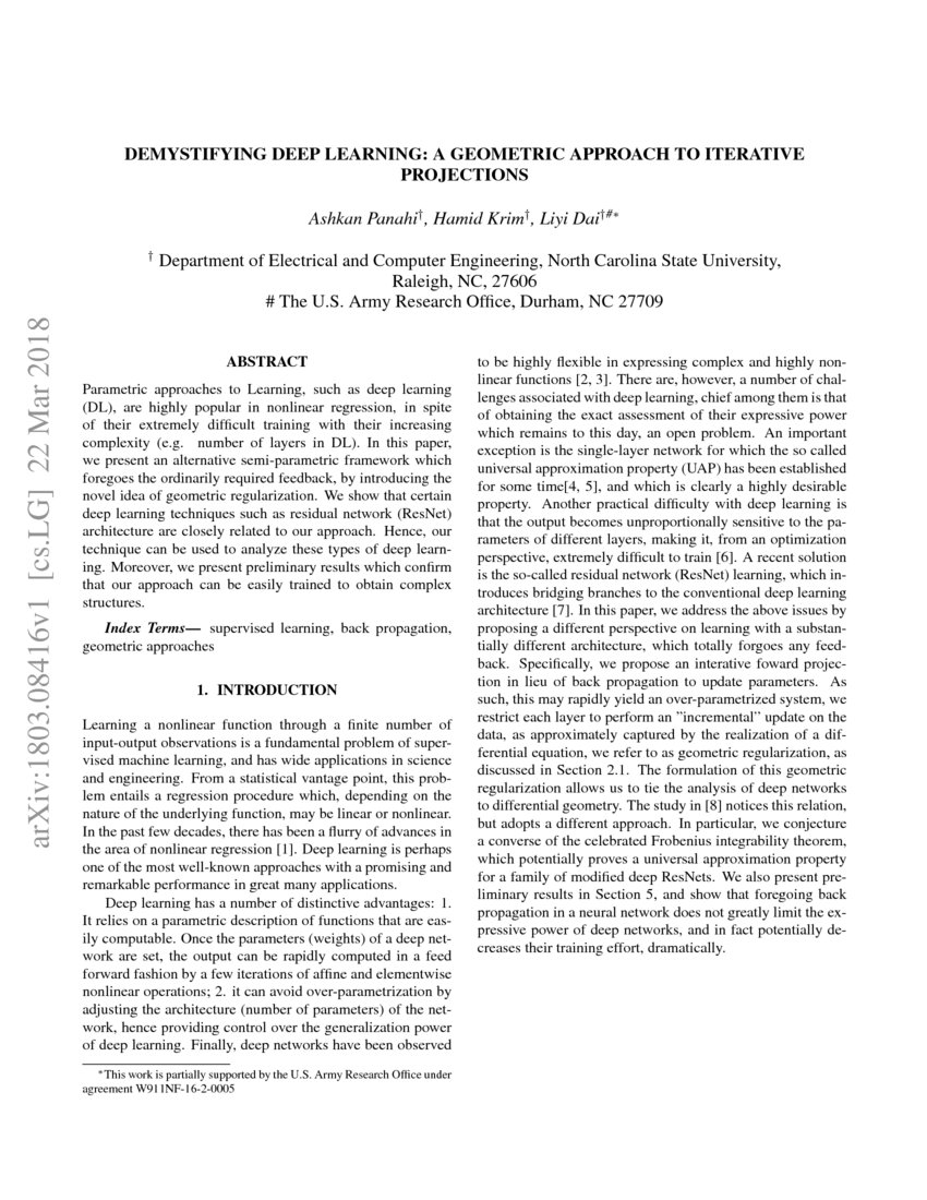 Demystifying Deep Learning A Geometric Approach To Iterative Projections Deepai