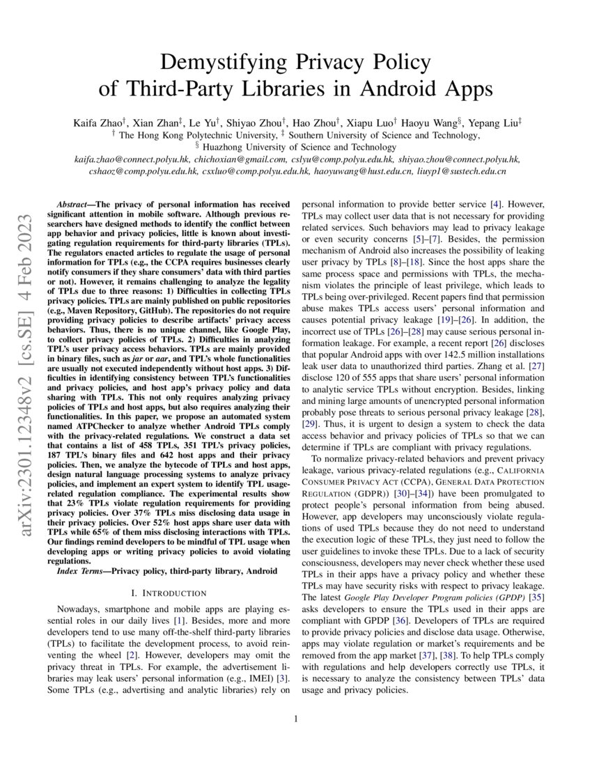 Demystifying Privacy Policy Of Third Party Libraries In Mobile Apps