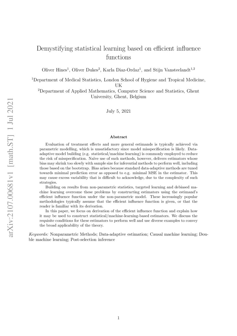 Demystifying statistical learning based on efficient influence ...