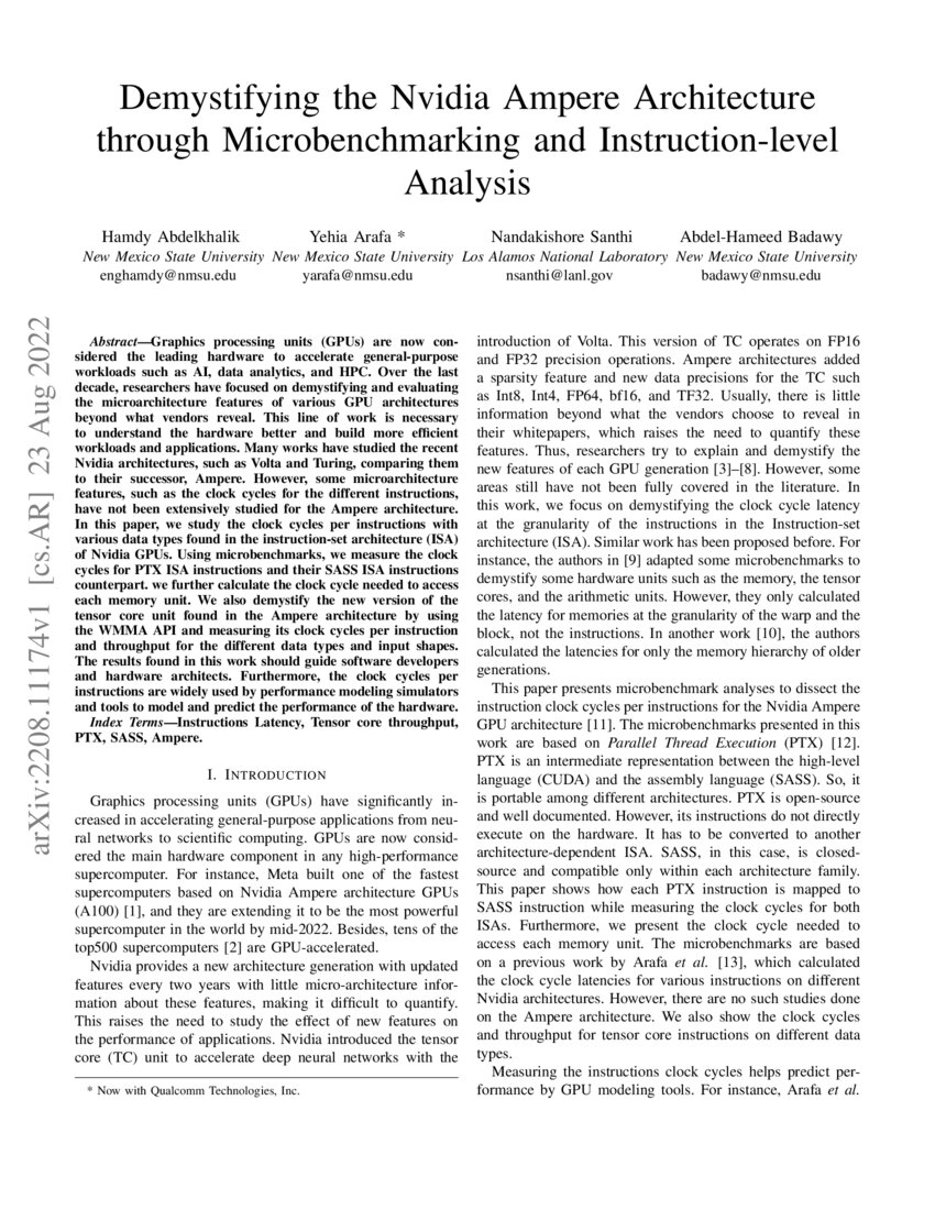 Demystifying the Nvidia Ampere Architecture through Microbenchmarking ...