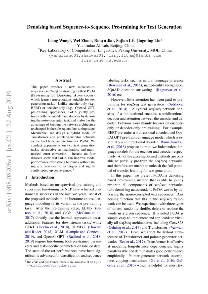 Denoising based Sequence-to-Sequence Pre-training for Text Generation | DeepAI