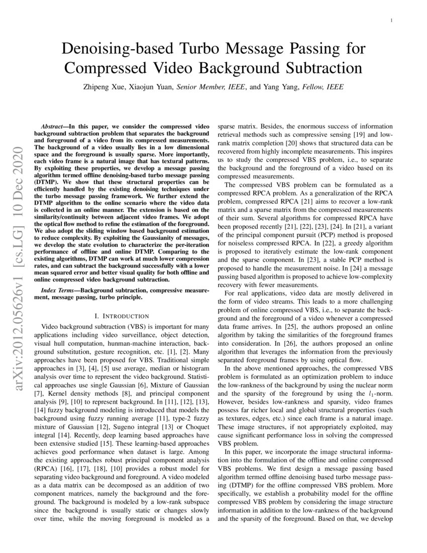 Denoising-based Turbo Message Passing for Compressed Video Background Subtraction | DeepAI