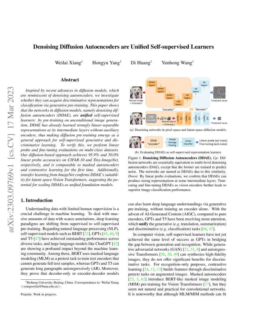 Denoising Diffusion Autoencoders Are Unified Self Supervised Learners