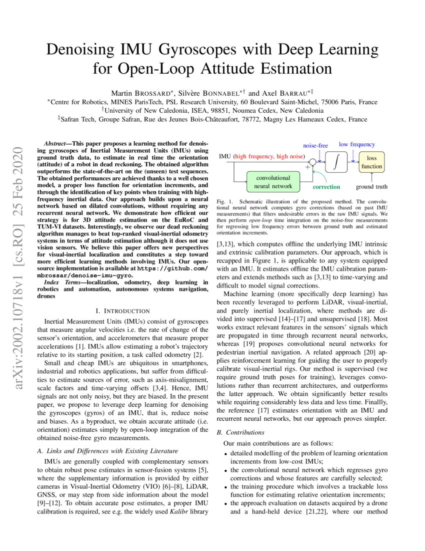 Denoising IMU Gyroscopes with Deep Learning for Open-Loop Attitude Estimation | DeepAI