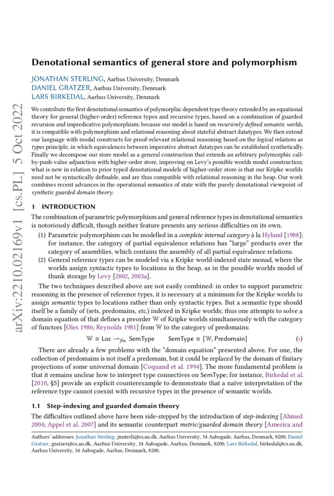 Denotational Semantics Of General Store And Polymorphism Deepai