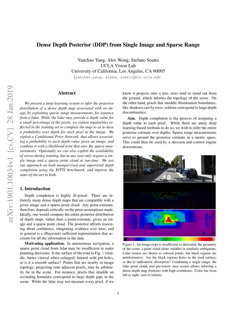 Dense Depth Posterior (DDP) from Single Image and Sparse Range | DeepAI