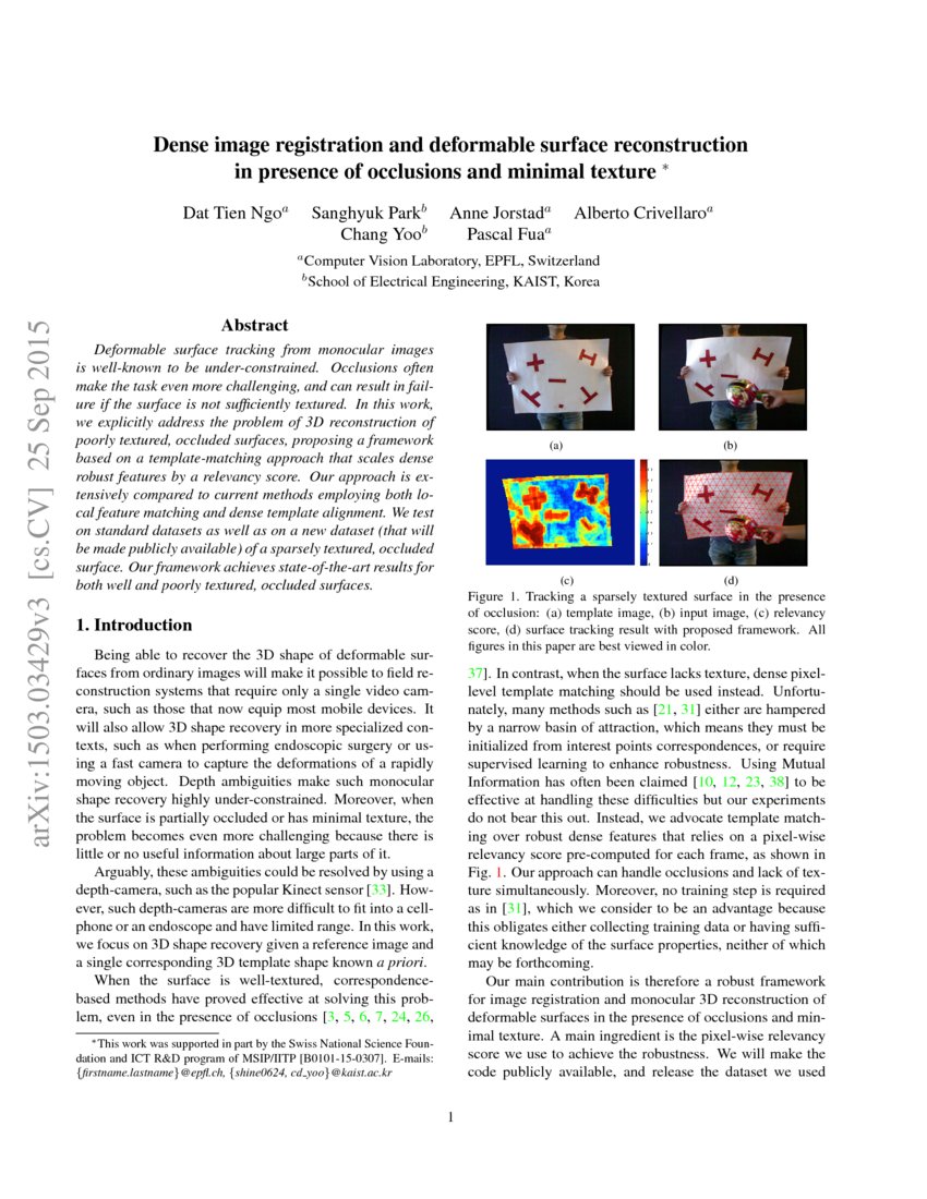 Dense Image Registration And Deformable Surface Reconstruction In Presence Of Occlusions And