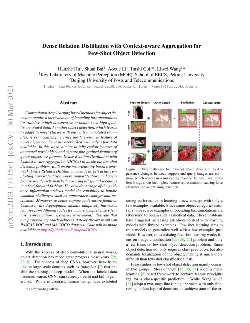 Dense Relation Distillation with Context-aware Aggregation for Few-Shot Object Detection | DeepAI