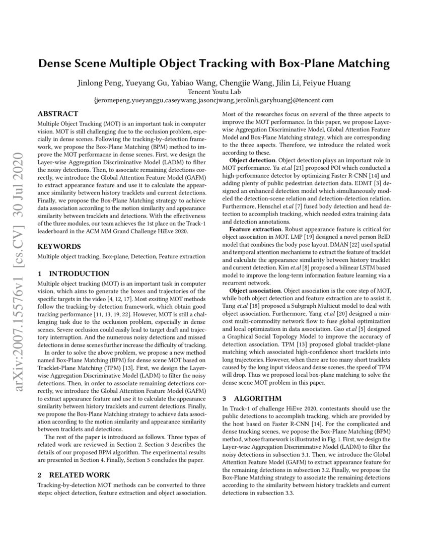 Dense Scene Multiple Object Tracking with Box-Plane Matching | DeepAI