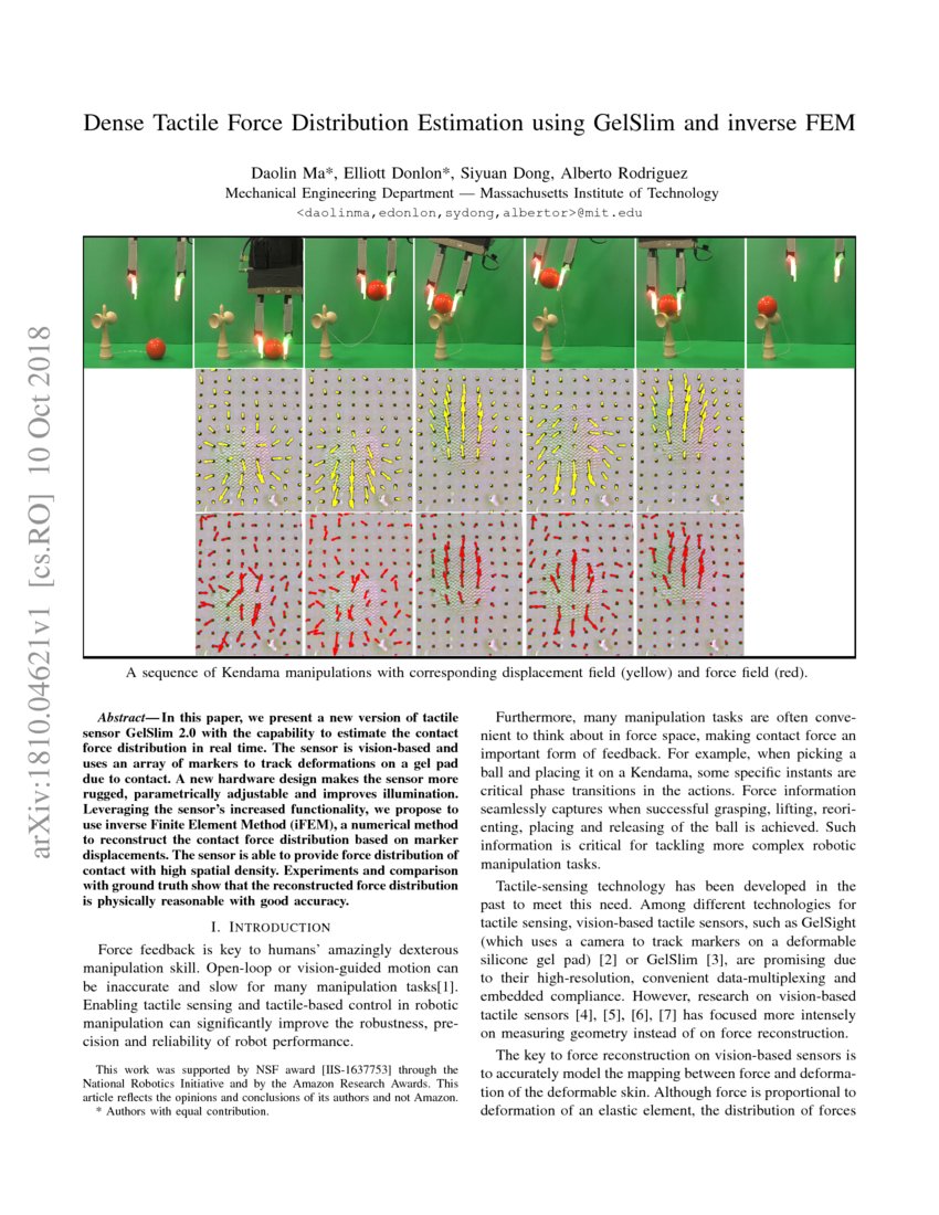 Dense Tactile Force Distribution Estimation Using Gelslim And Inverse Fem Deepai