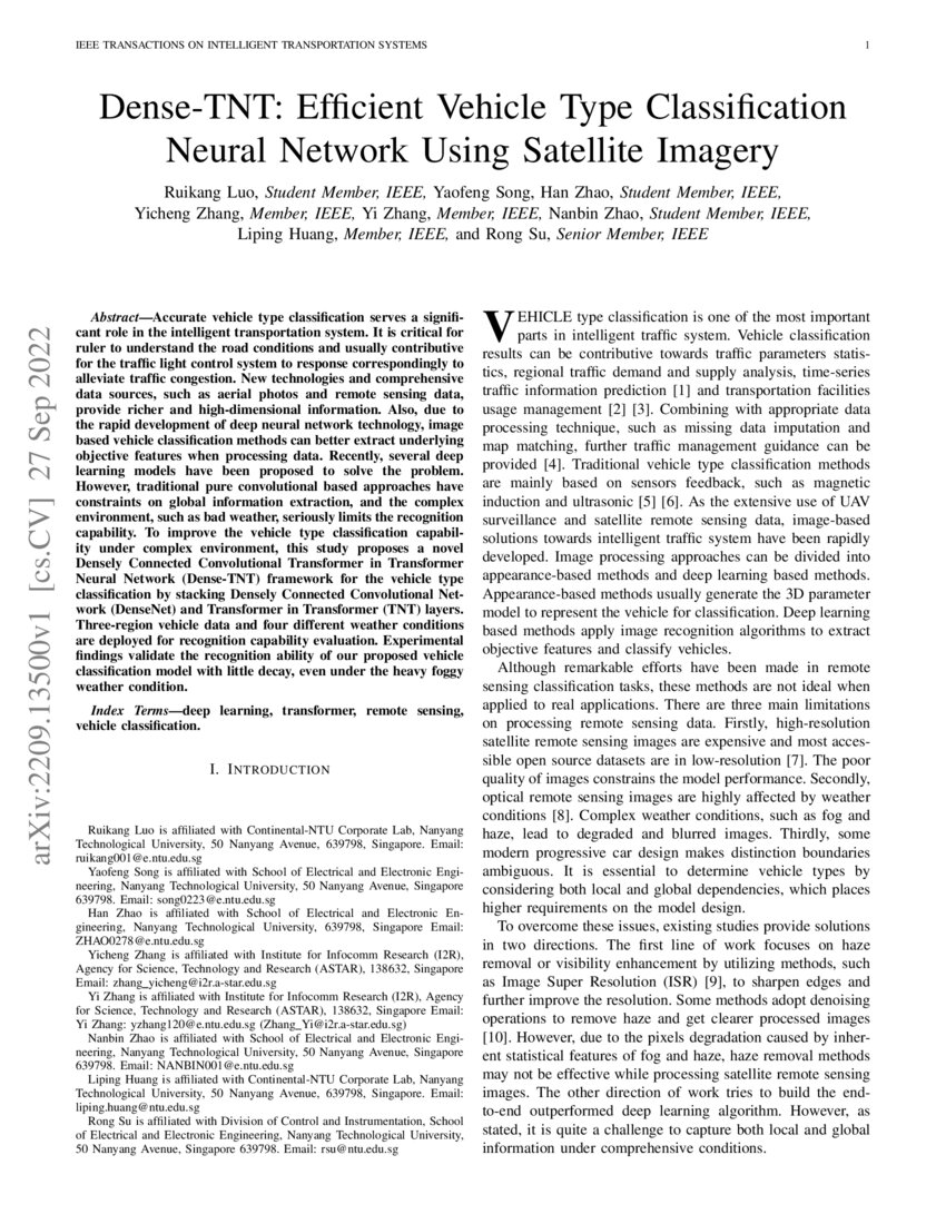 Dense Tnt Efficient Vehicle Type Classification Neural Network Using