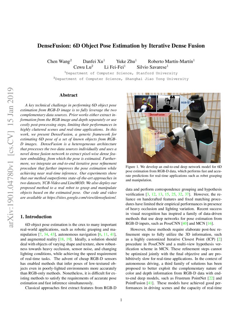 Densefusion 6d Object Pose Estimation By Iterative Dense Fusion Deepai