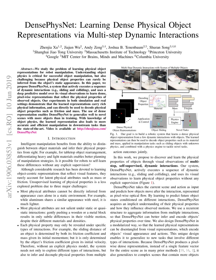 DensePhysNet: Learning Dense Physical Object Representations via Multi-step Dynamic Interactions ...