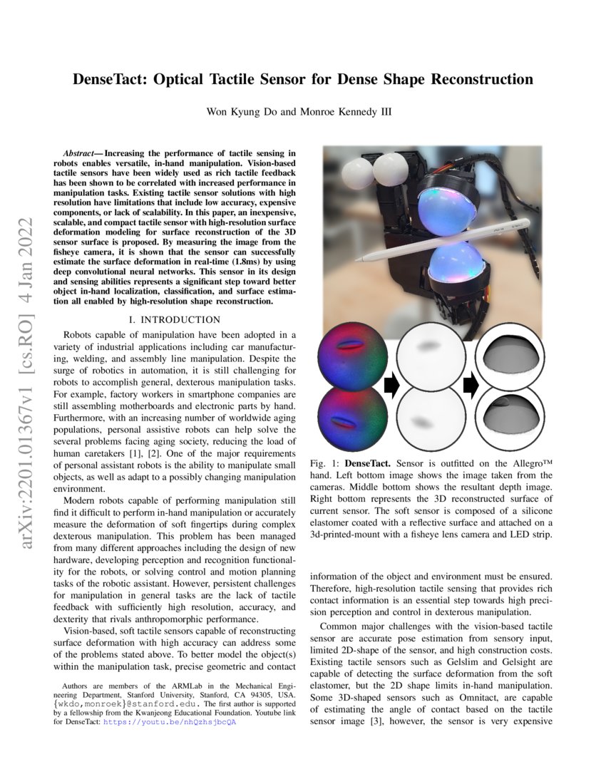 Densetact Optical Tactile Sensor For Dense Shape Reconstruction Deepai