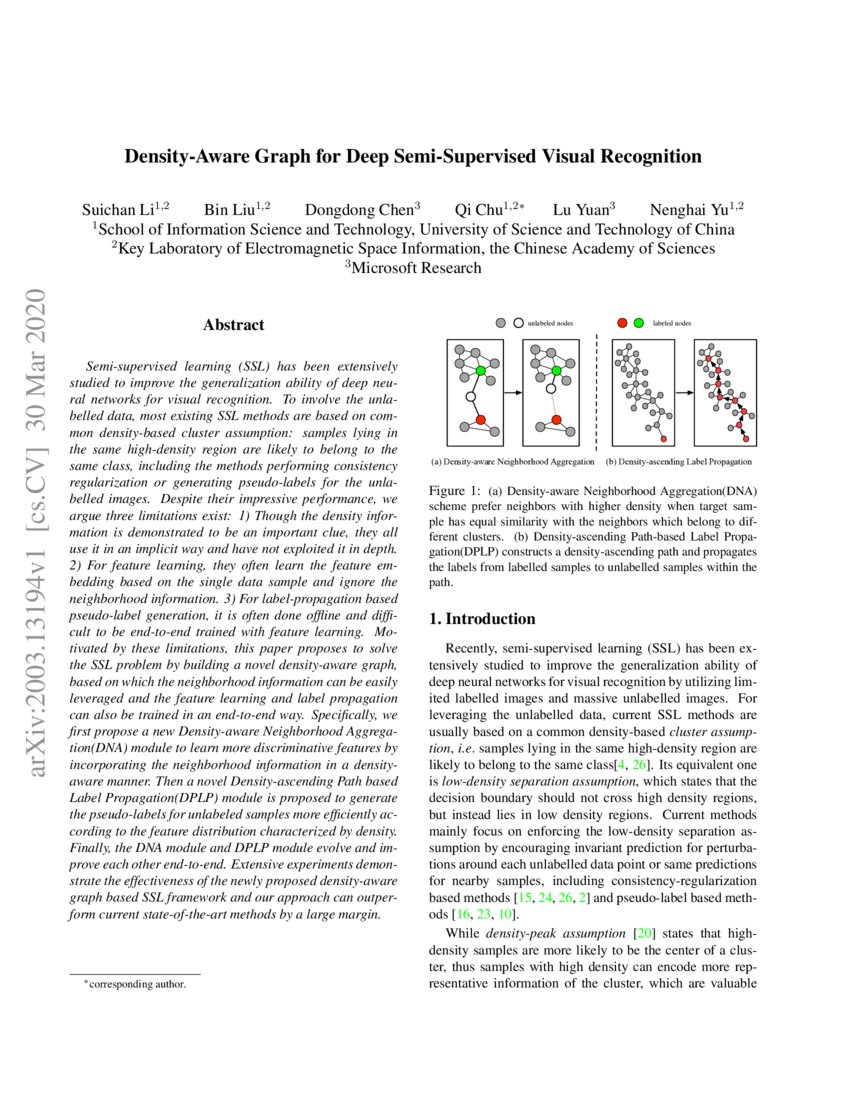 Density-Aware Graph for Deep Semi-Supervised Visual Recognition | DeepAI
