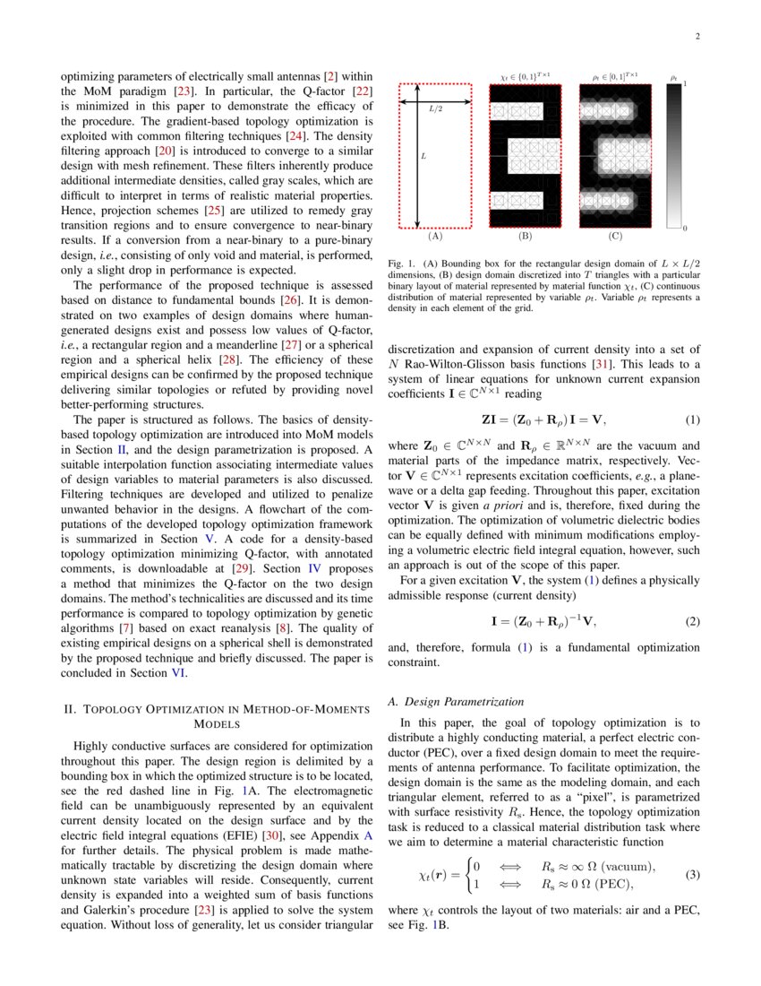 Density Based Topology Optimization In Method Of Moments Q Factor