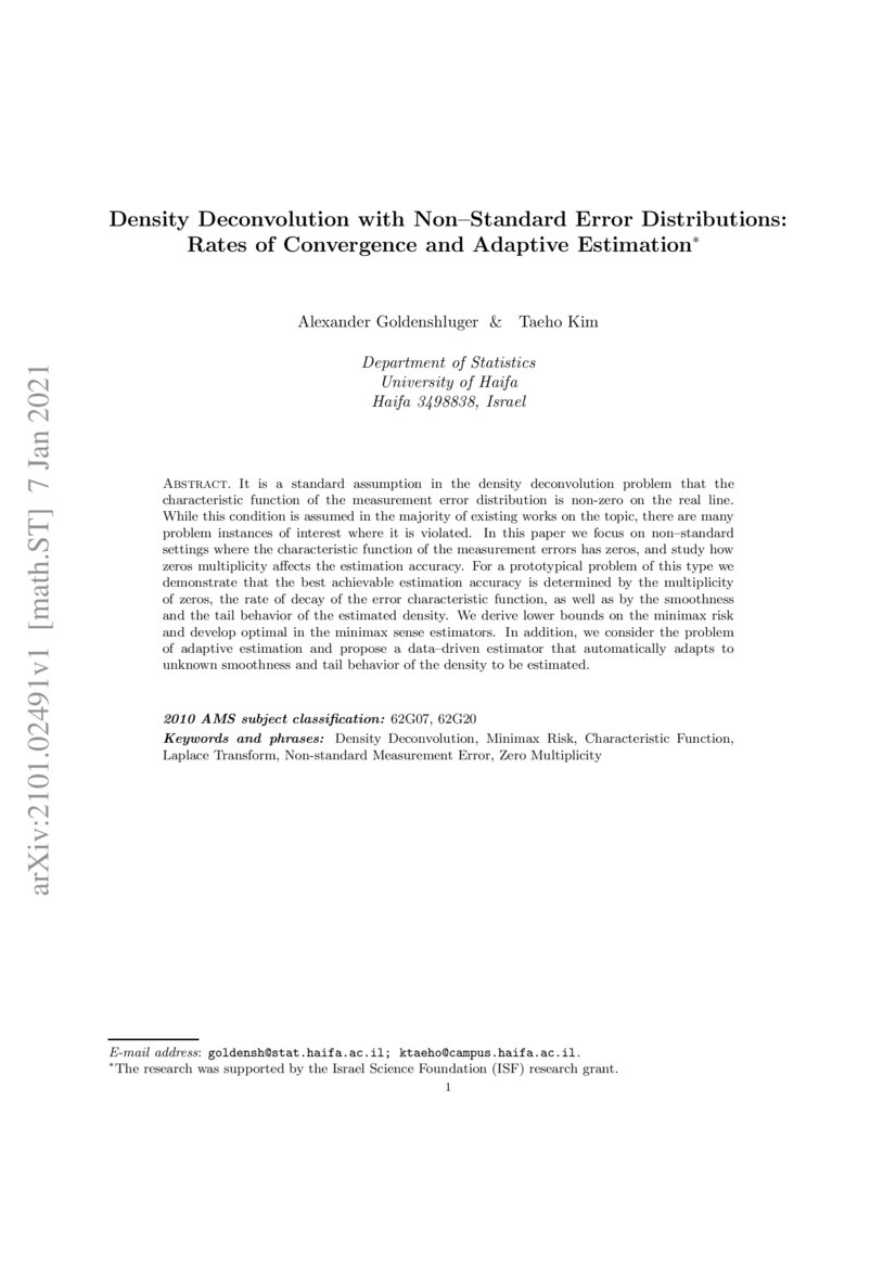 Density Deconvolution With Non Standard Error Distributions Rates Of