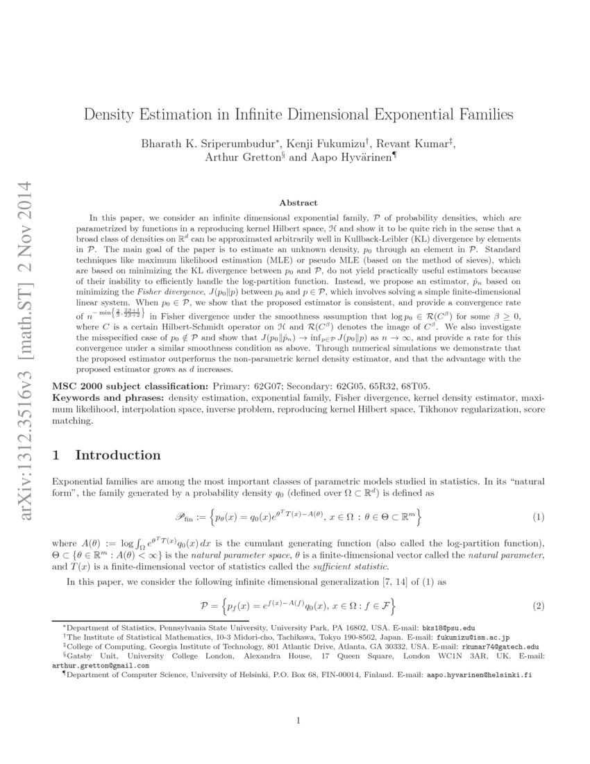 Density Estimation in Infinite Dimensional Exponential Families | DeepAI