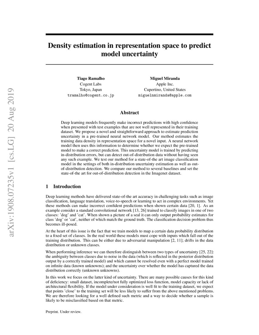 Density estimation in representation space to predict model uncertainty ...