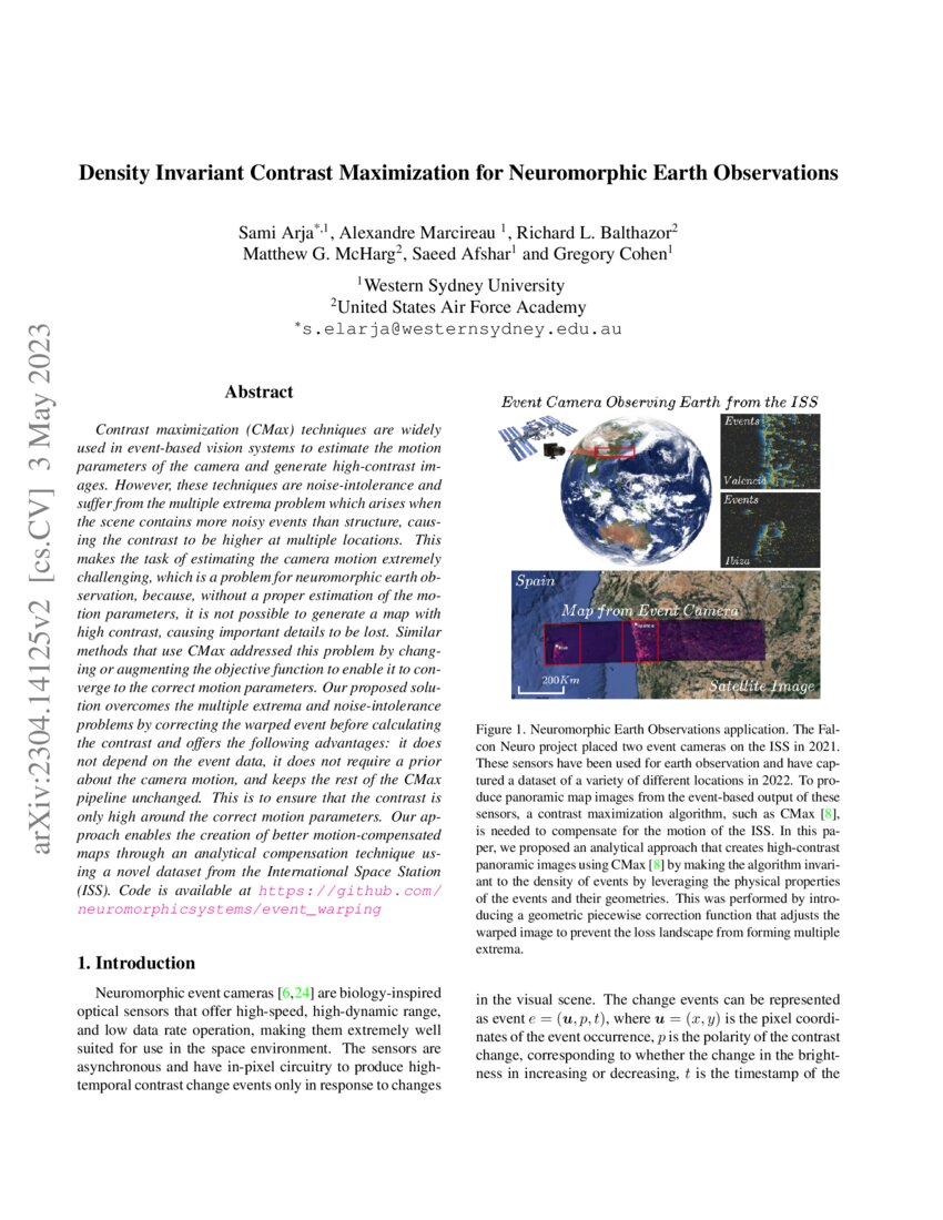 Density Invariant Contrast Maximization for Neuromorphic Earth Observations | DeepAI