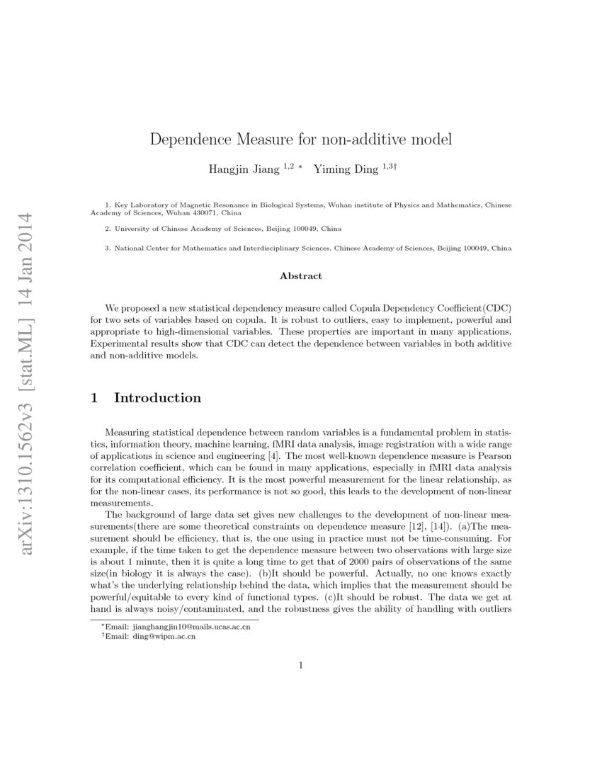 Dependence Measure for non-additive model | DeepAI