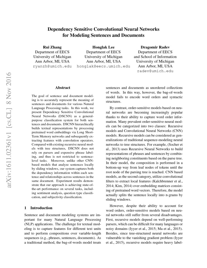 Dependency Sensitive Convolutional Neural Networks For Modeling Sentences And Documents Deepai
