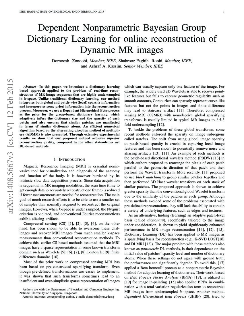 Dependent Nonparametric Bayesian Group Dictionary Learning For Online Reconstruction Of Dynamic 4044