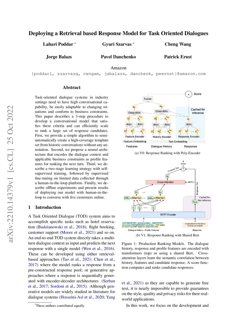 Deploying A Retrieval Based Response Model For Task Oriented Dialogues Deepai