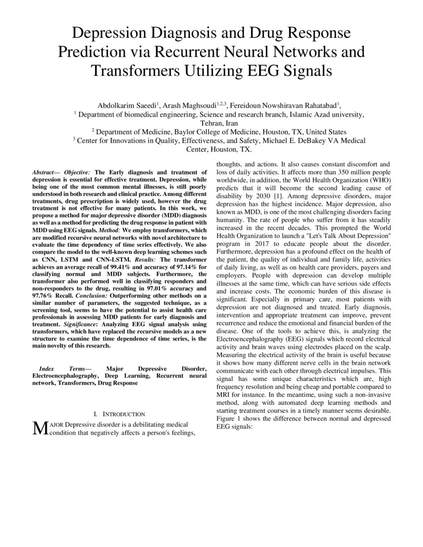 Depression Diagnosis and Drug Response Prediction via Recurrent Neural ...