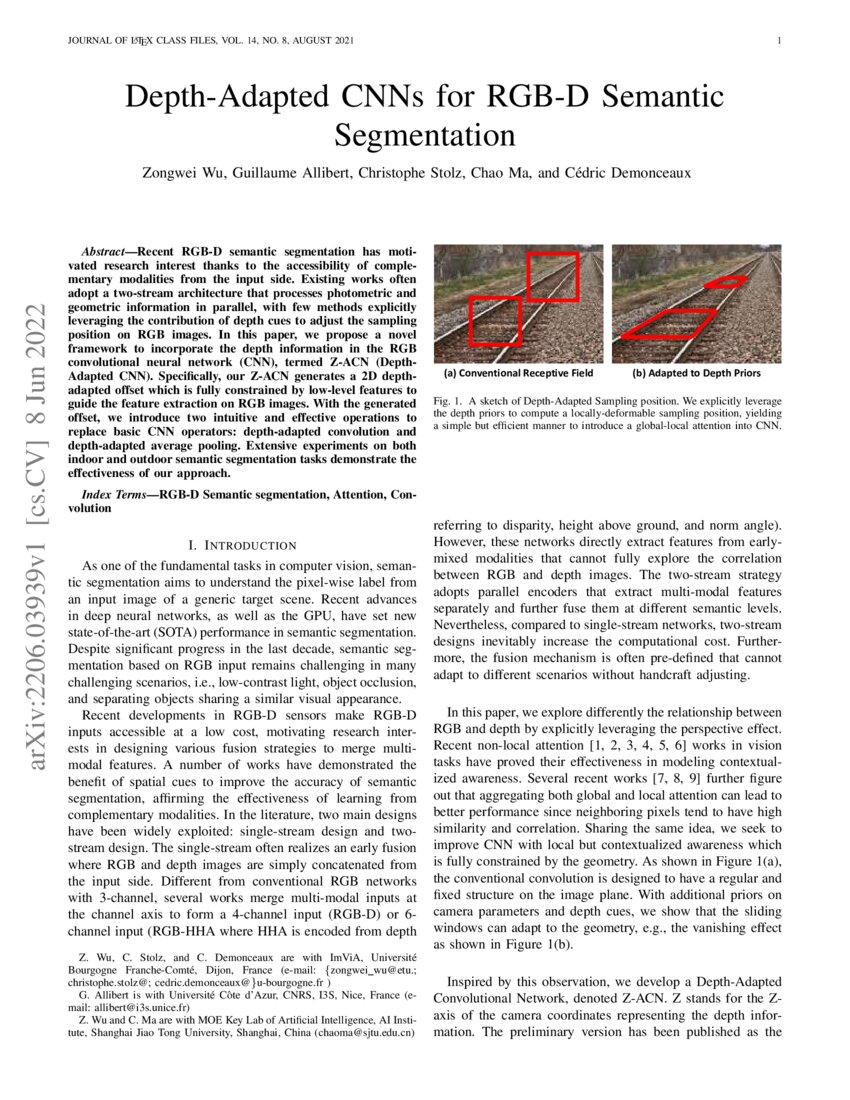 Depth-Adapted CNNs for RGB-D Semantic Segmentation | DeepAI