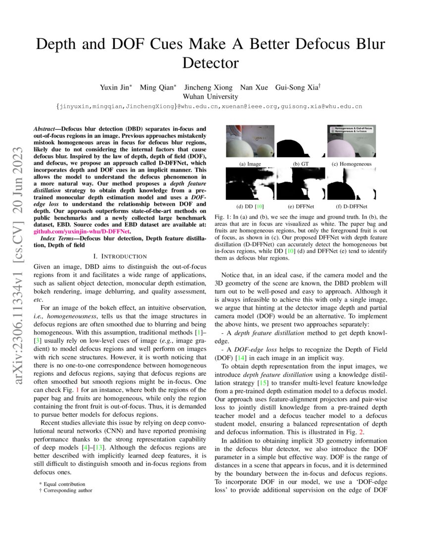 Depth And Dof Cues Make A Better Defocus Blur Detector Deepai