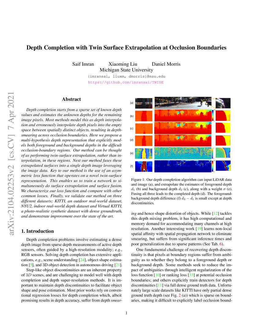 Depth Completion with Twin Surface Extrapolation at Occlusion Boundaries | DeepAI