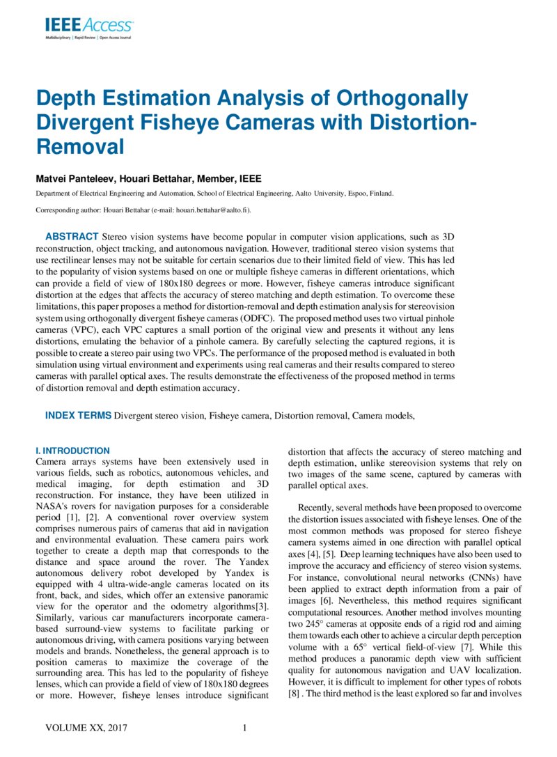 Depth Estimation Analysis of Orthogonally Divergent Fisheye Cameras with Distortion Removal | DeepAI